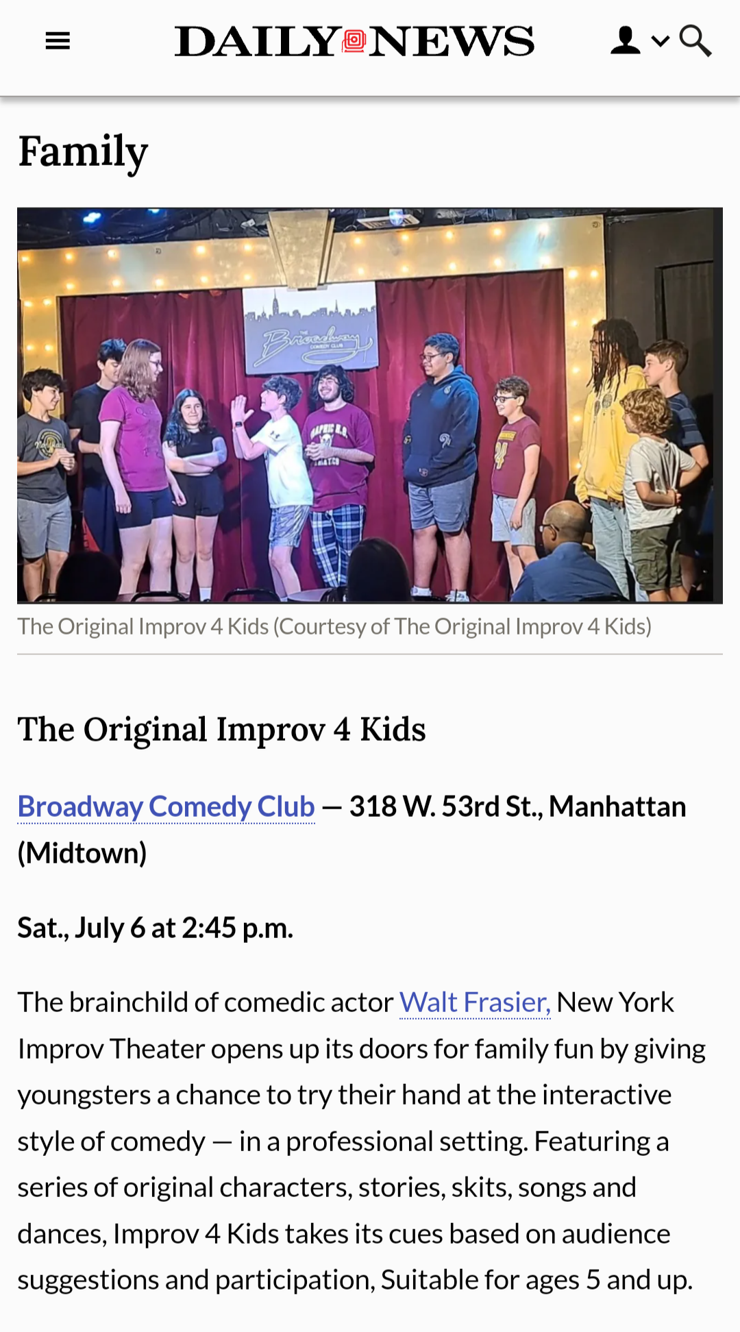 Off-Broadway Fun for the Whole Family – The original improv 4 Kids
